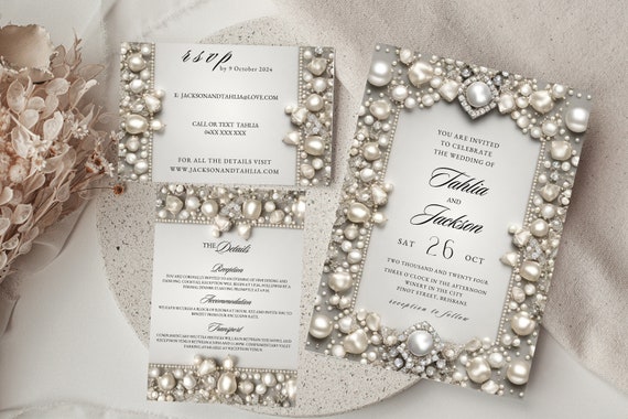 Invitations With Pearls On Them Cute Chic Foil Wedding Invitations On
