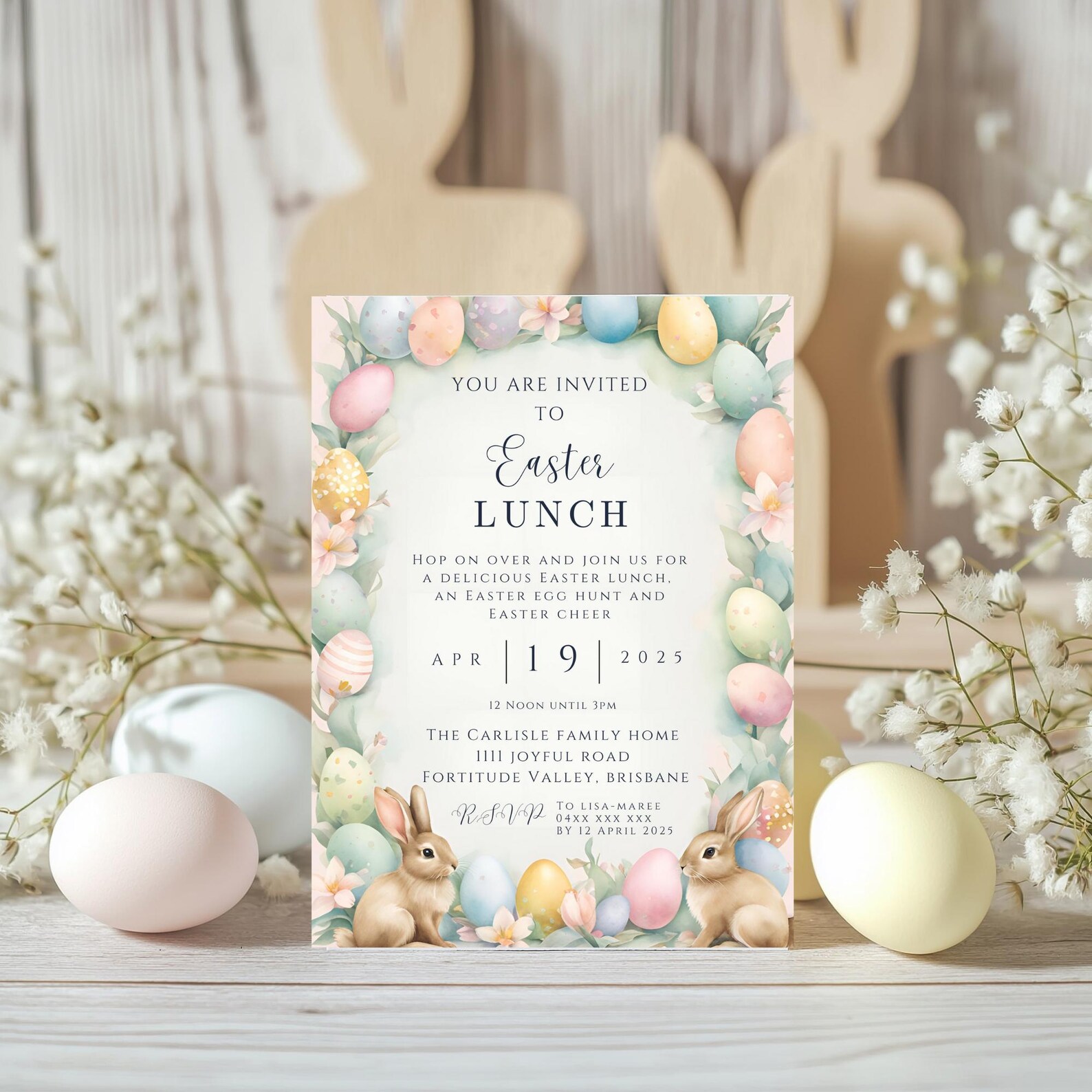 Easter Wreath Easter Lunch Invitation Template EAS002, Easter Egg Hunt ...