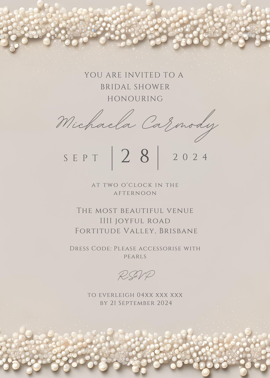 Elegant Editable Pearl Banner Bridal Shower Invitation Template W203 ...