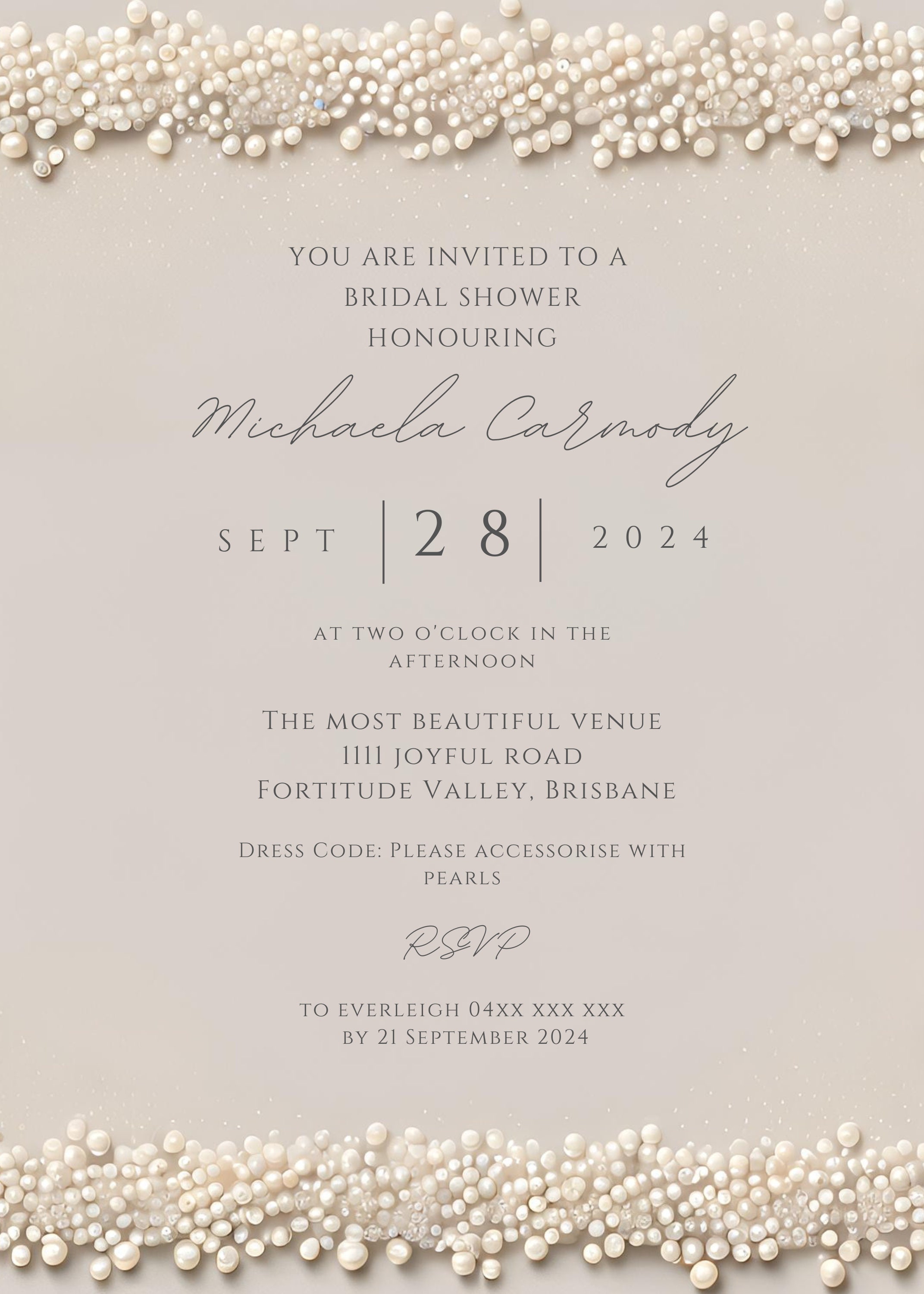 Elegant Editable Pearl Banner Bridal Shower Invitation Template W203 ...