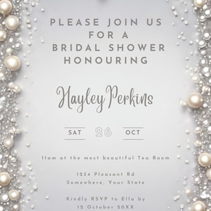 Elegant Editable Diamonds & Pearls Bridal Shower Invitation Template ...