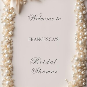 Elegant Editable Blush Pearl Bow Bridal Shower Welcome Sign Template ...