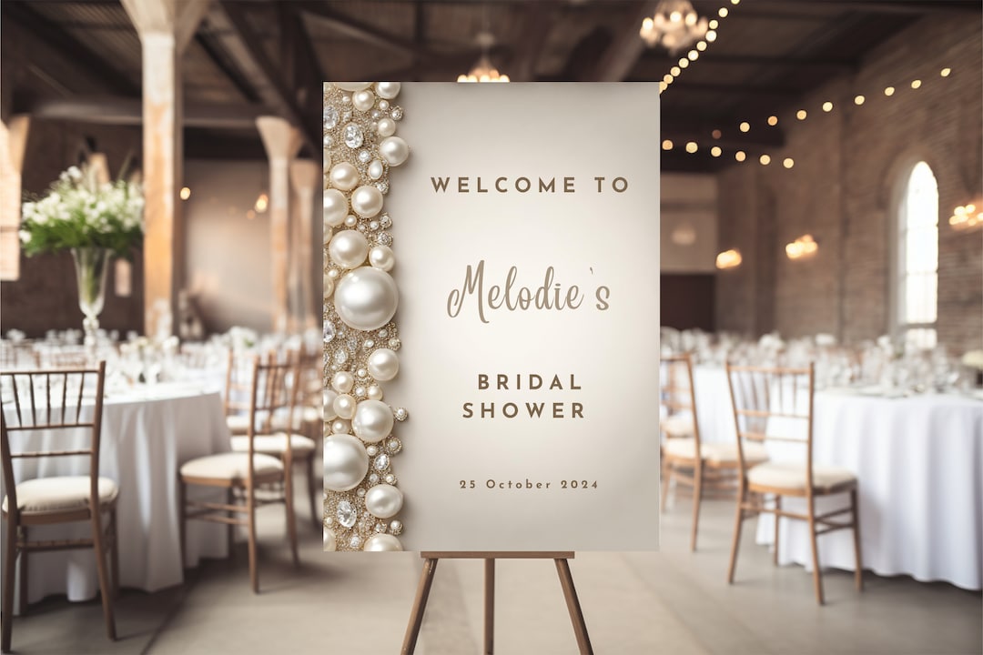 Elegant Neutral Diamonds and Pearls Bridal Shower Welcome Sign Template ...