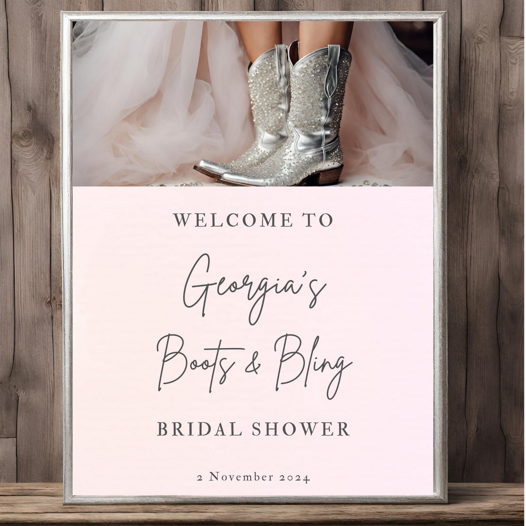 Country Western Boots and Bling Bridal Shower Welcome Sign Template ...