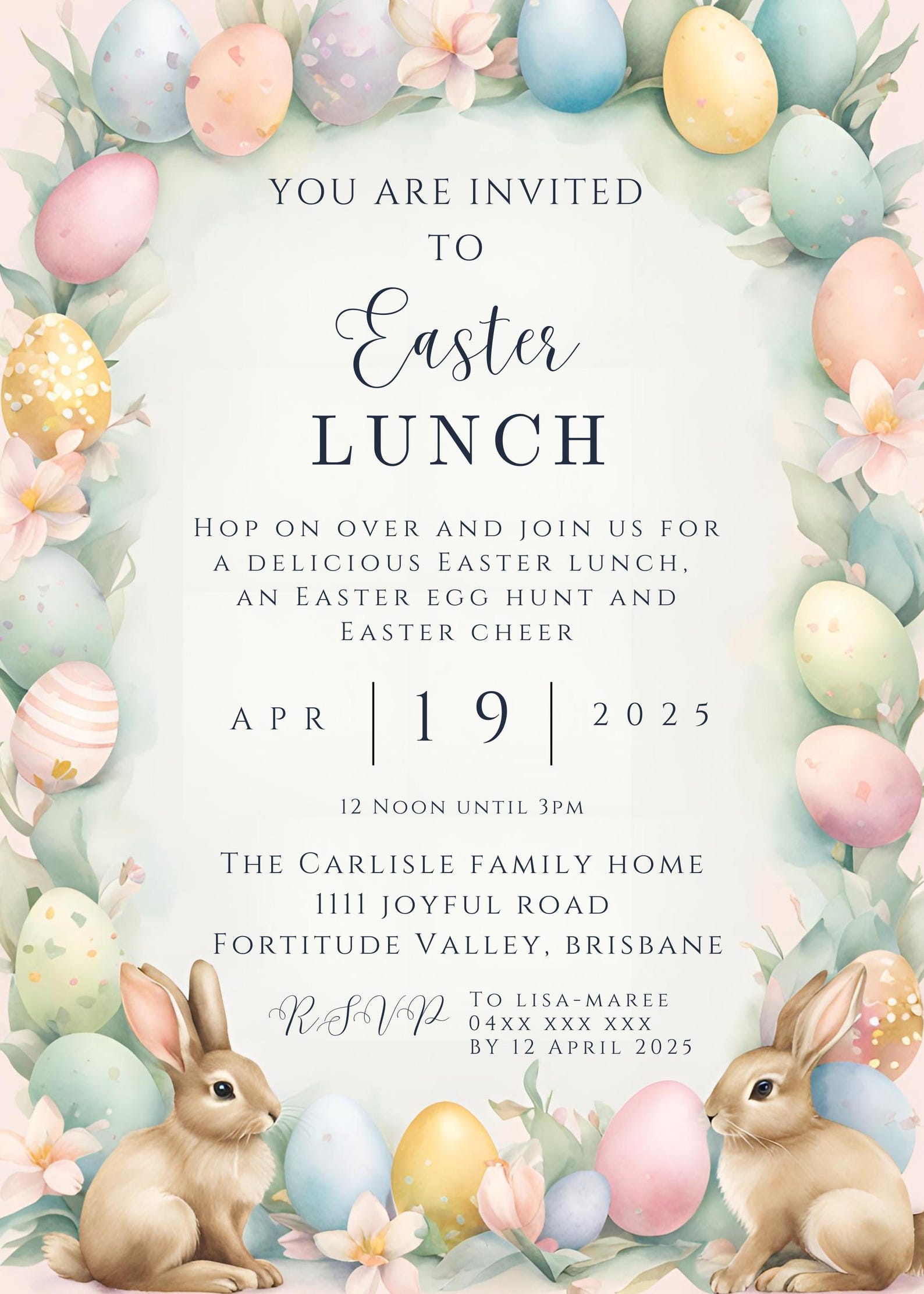 Easter Wreath Easter Lunch Invitation Template EAS002, Easter Egg Hunt ...