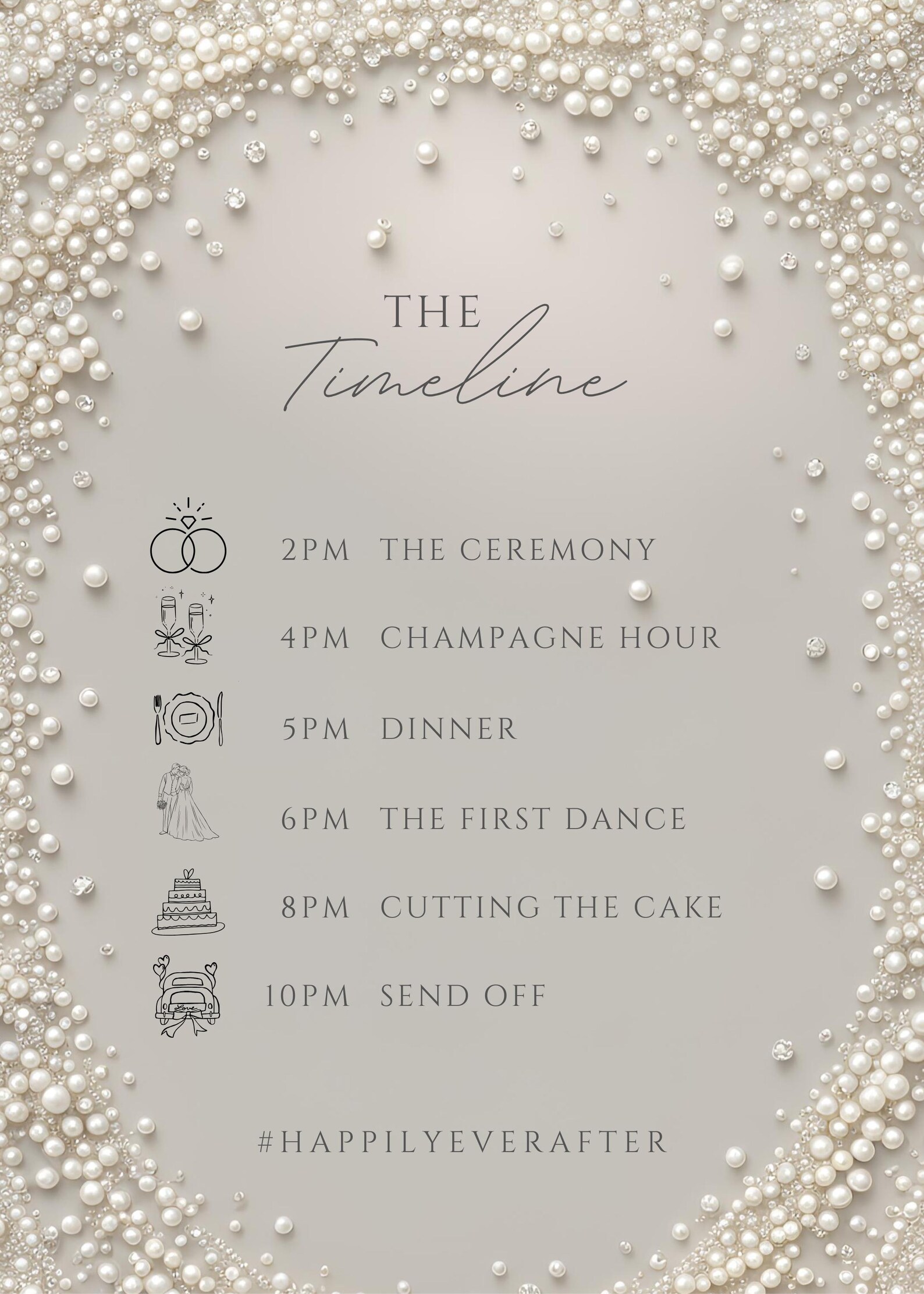 Elegant Editable Pastel Blush Pearls With Diamonds Wedding Timeline ...
