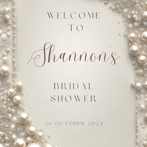 Elegant Editable Cream Diamonds and Pearls Bridal Shower Welcome Sign ...