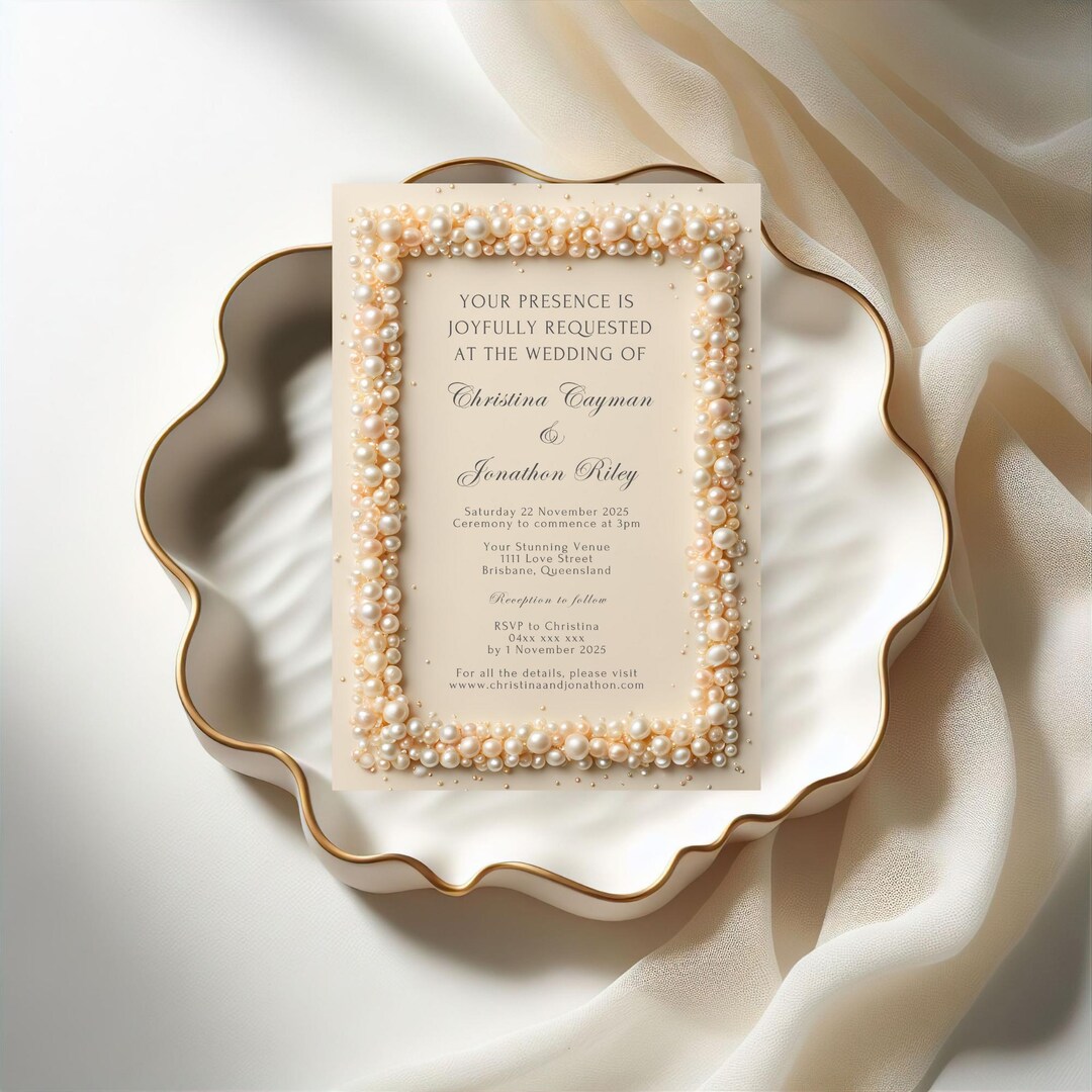 Elegant Editable Peachy Pearl Single Page Wedding Invitation Template ...