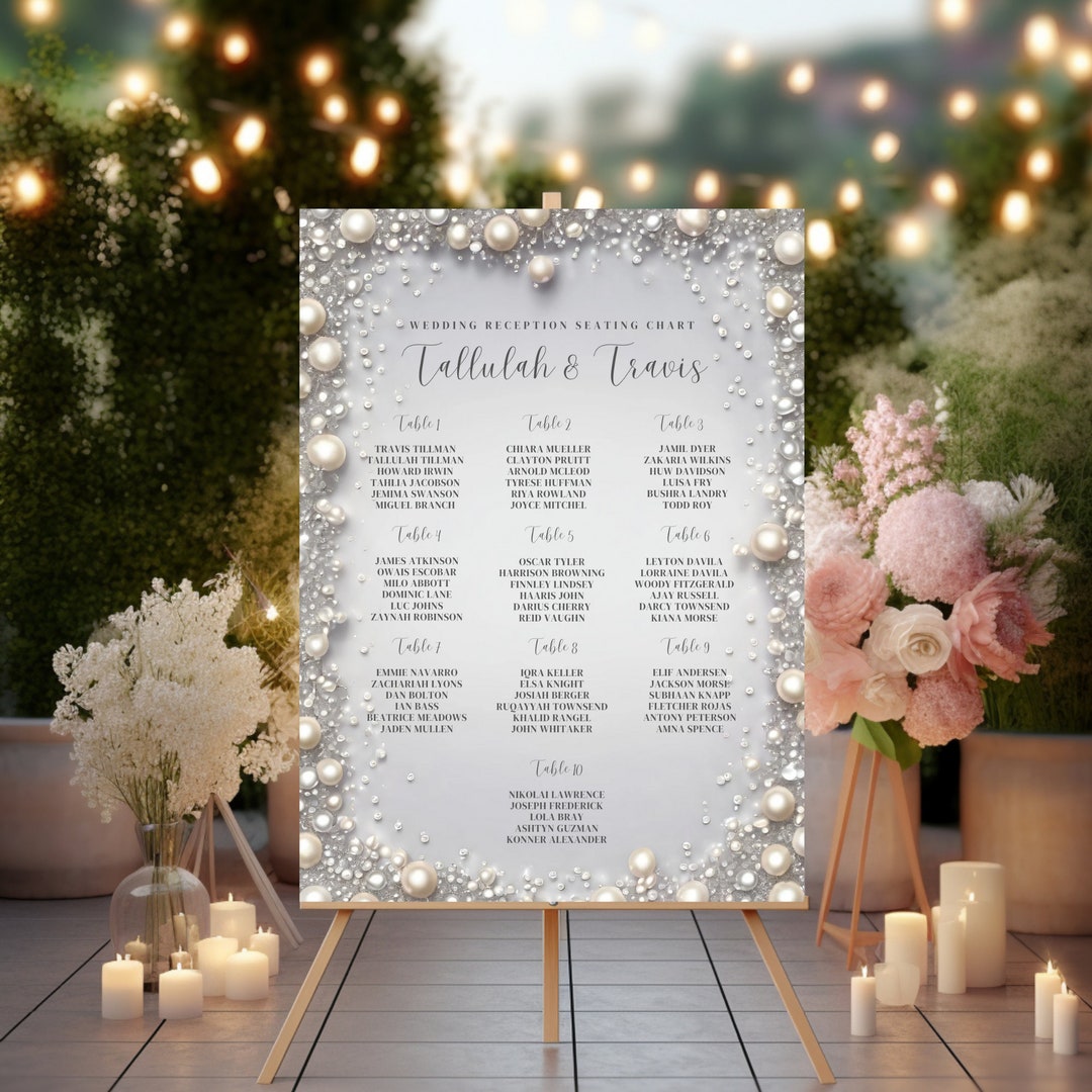 Elegant Editable Diamonds and Pearls Wedding Reception Seating Chart ...