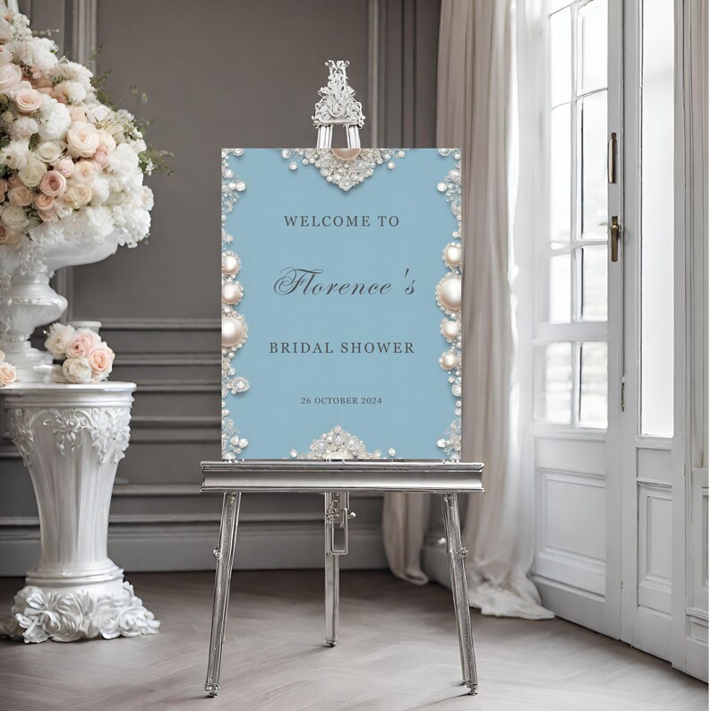 Elegant Editable Pale Blue Bridal Shower Welcome Sign Template W077 - Etsy