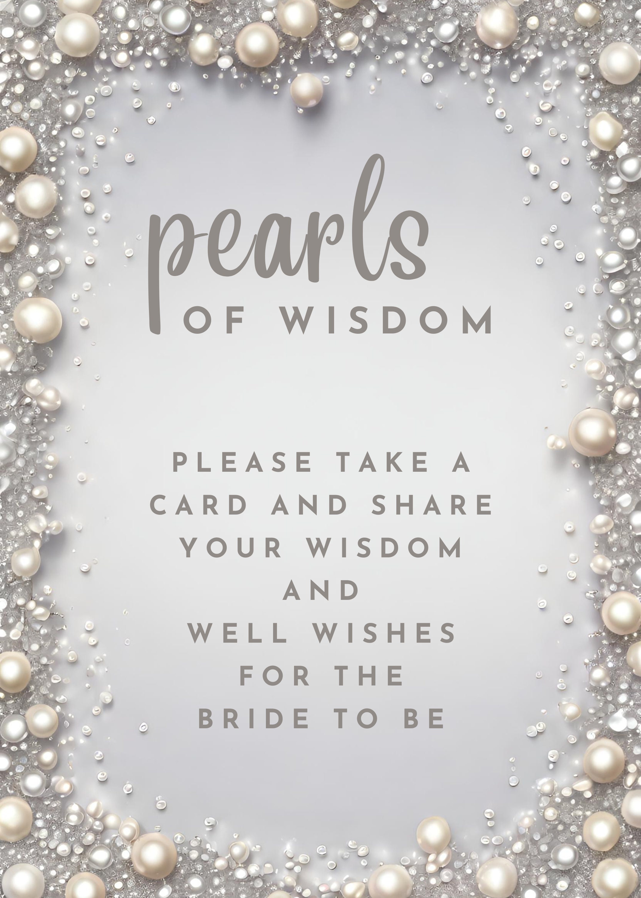 Elegant Editable Bridal Shower Pearls of Wisdom Table Sign Template ...