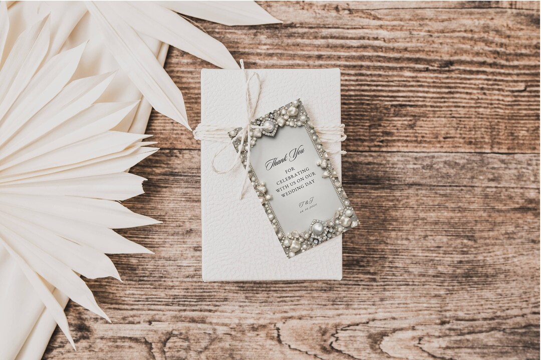 Elegant Editable Silver Diamonds and Freshwater Pearls Wedding Favour ...