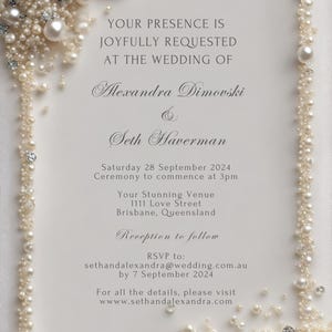 Elegant Editable Pastel Blush Pearls With Diamonds Single Page Wedding ...