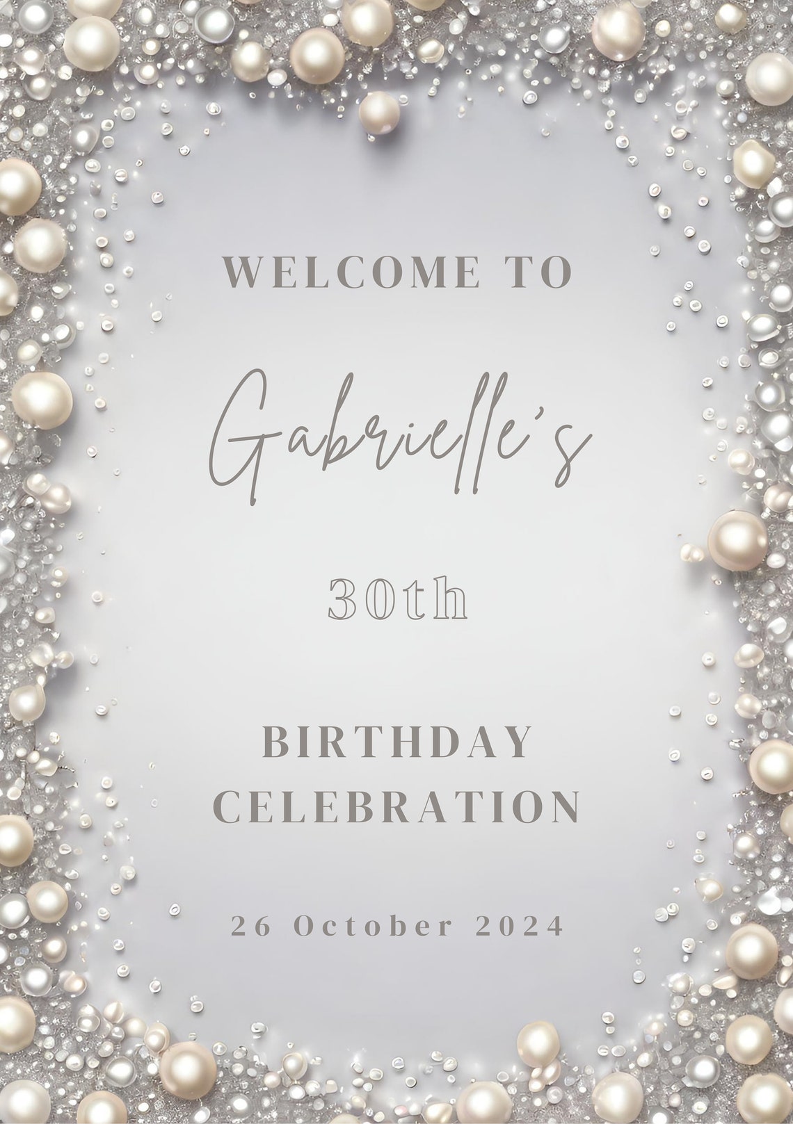 Elegant Editable Diamonds and Pearls 30th Birthday Party Welcome Sign ...