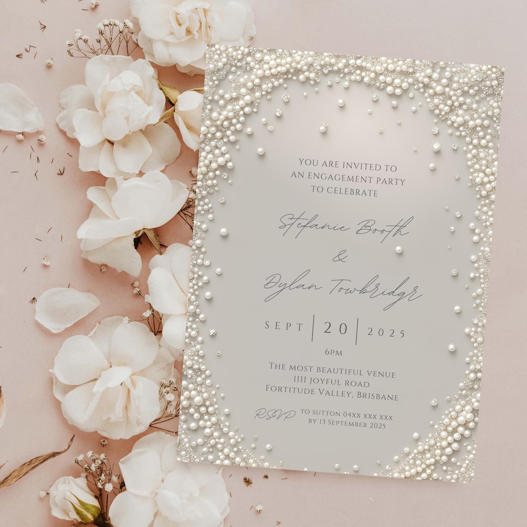 Elegant Editable Pastel Blush Mini Pearl and Diamonds Engagement Party ...