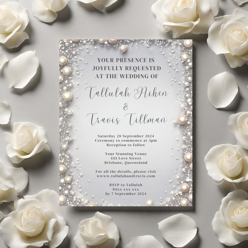 Elegant Editable Diamonds and Pearls Wedding Invitation Template Single ...