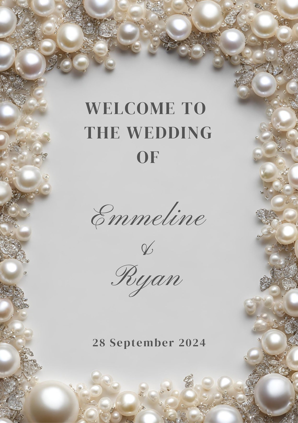 Elegant Editable Pearl and Diamond Cluster Wedding Welcome Sign ...