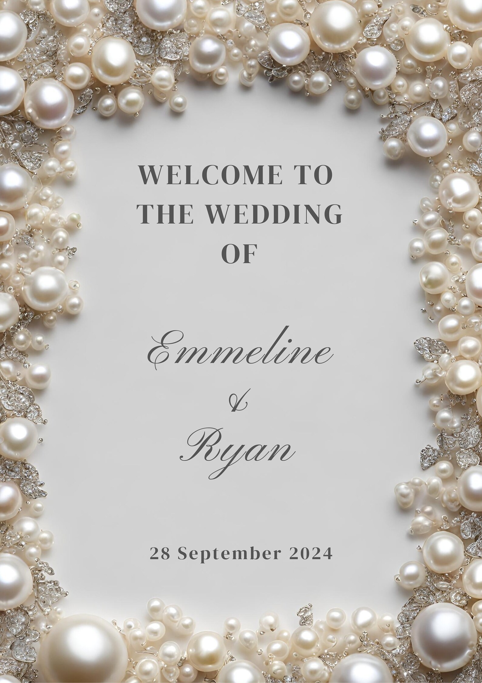 Elegant Editable Pearl and Diamond Cluster Wedding Welcome Sign ...