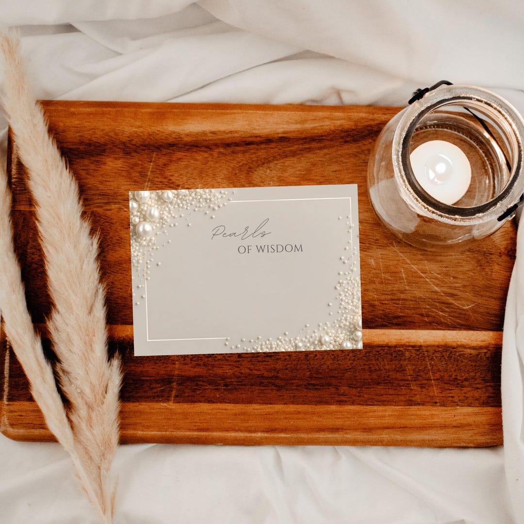 Elegant Editable Cream Seed Pearl Bridal Shower Pearls of Wisdom Cards ...