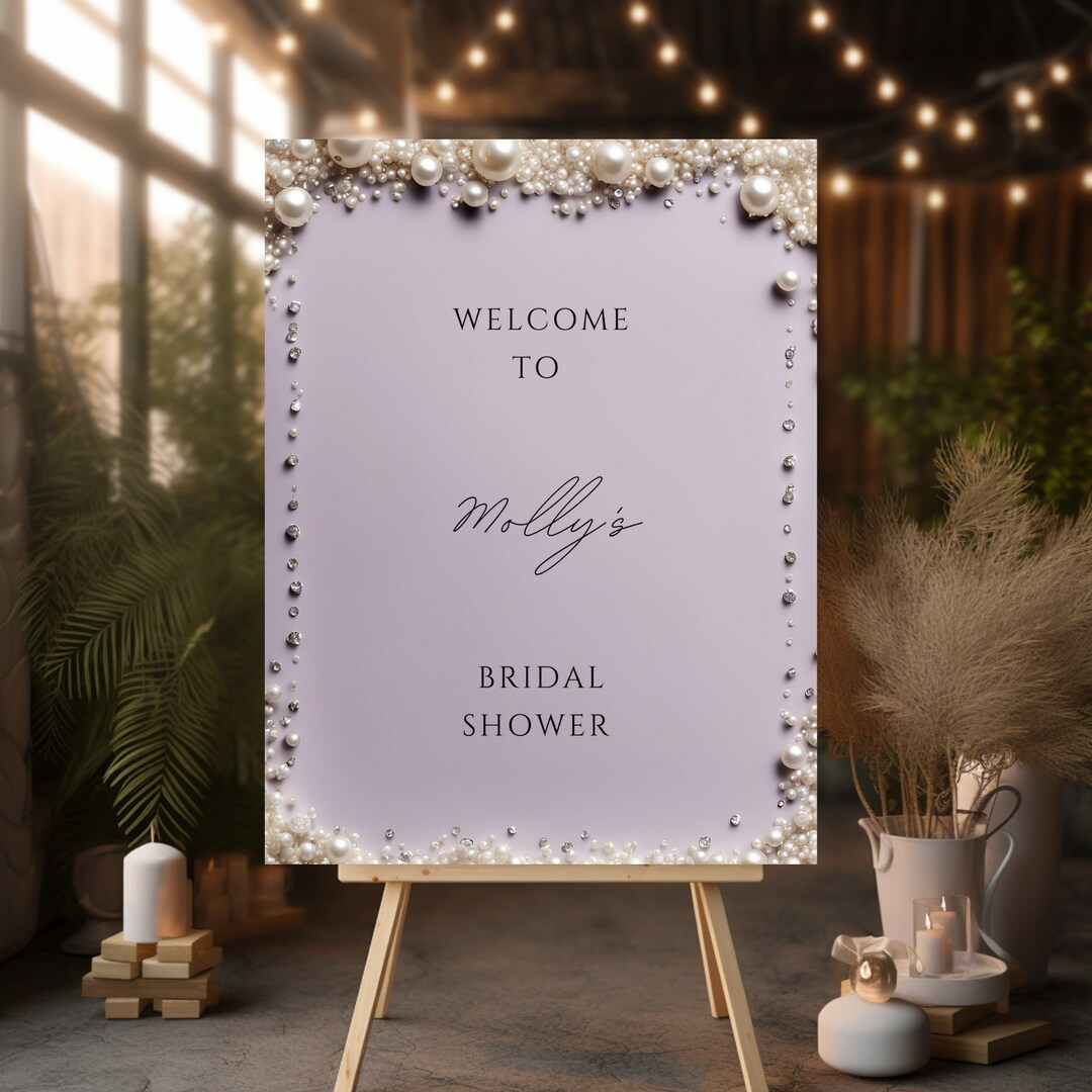 Elegant Editable Mauve Pearls and Diamonds Bridal Shower Welcome Sign ...
