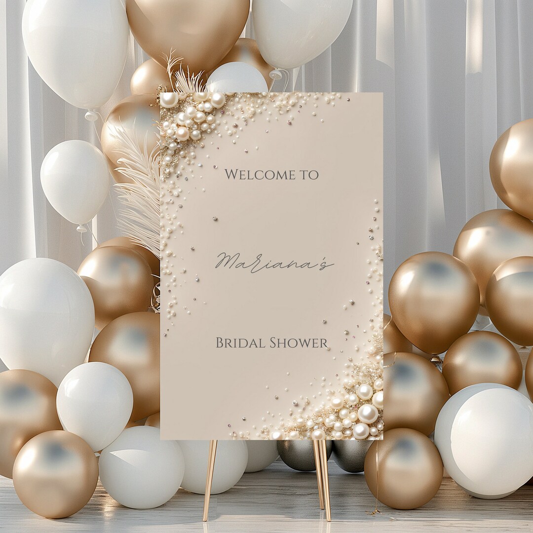 Elegant Editable Peachy Nude Pearls and Diamonds Bridal Shower Welcome ...