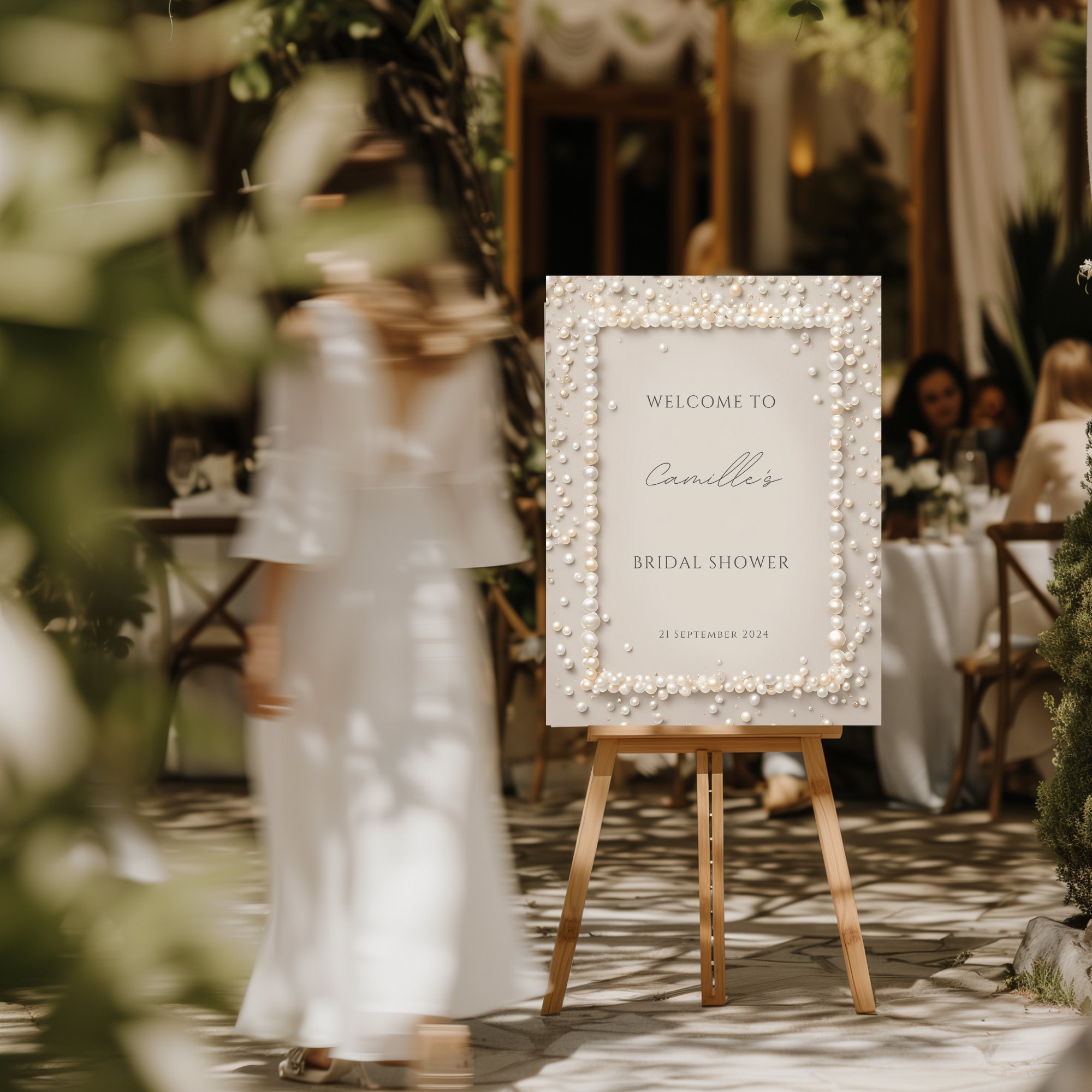 Elegant Editable Peachy Pearl Frame Bridal Shower Welcome Sign Template ...