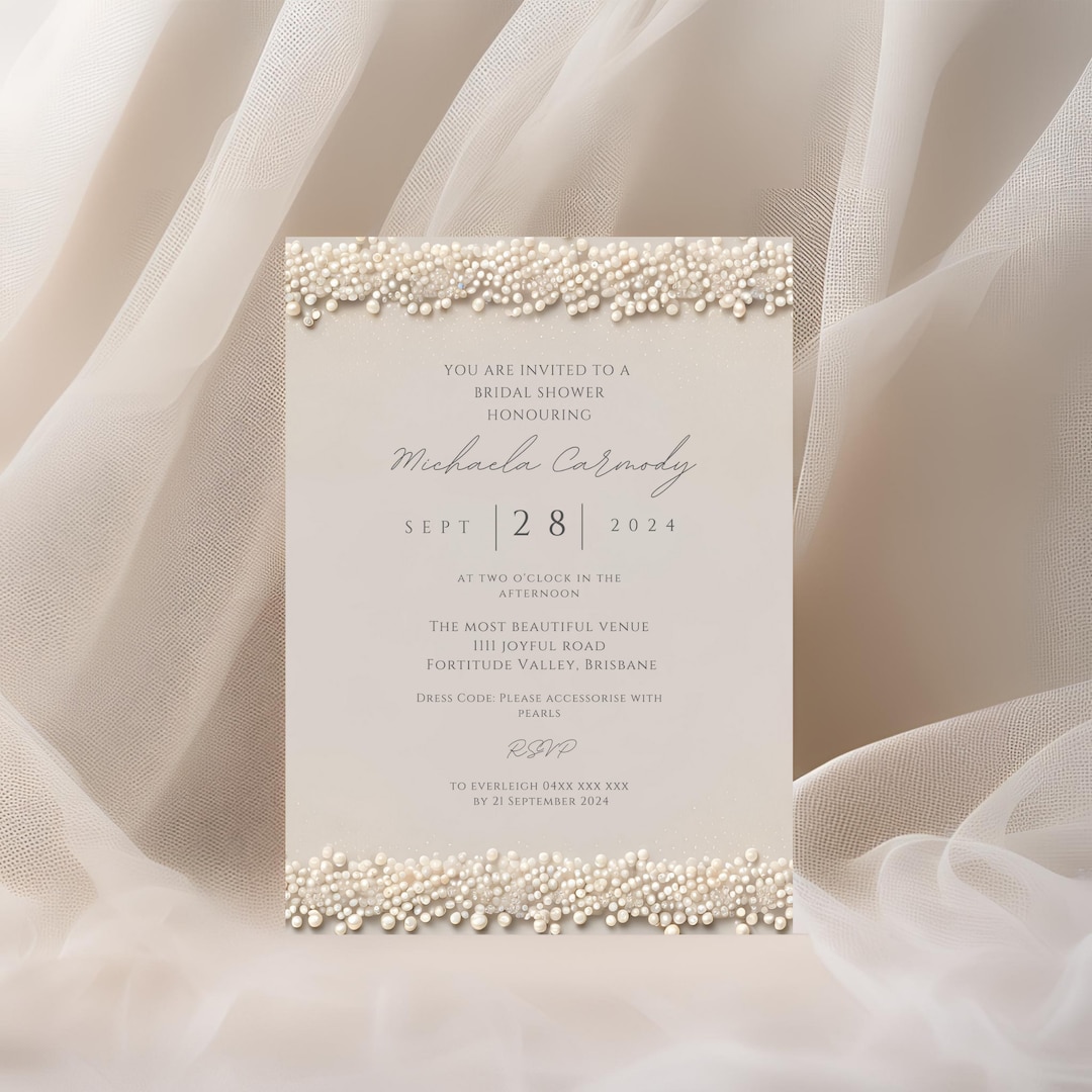 Elegant Editable Pearl Banner Bridal Shower Invitation Template W203 ...