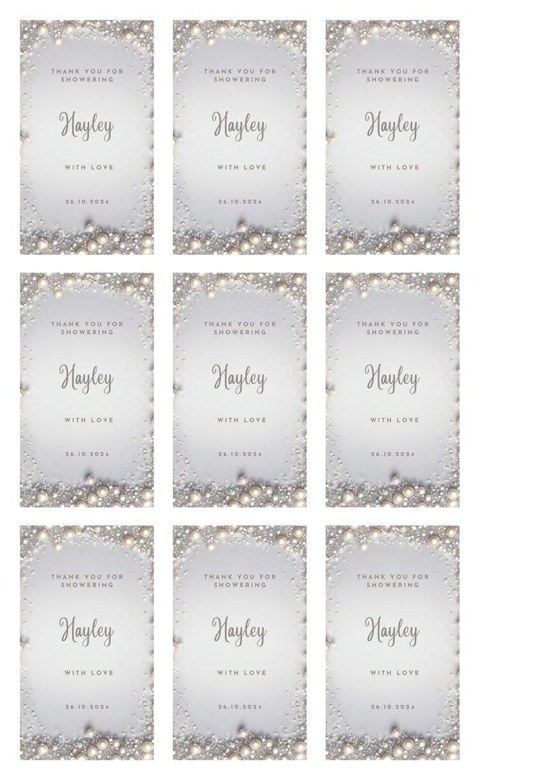 Elegant Editable Diamonds and Pearls Bridal Shower Thank You Tag W127 ...
