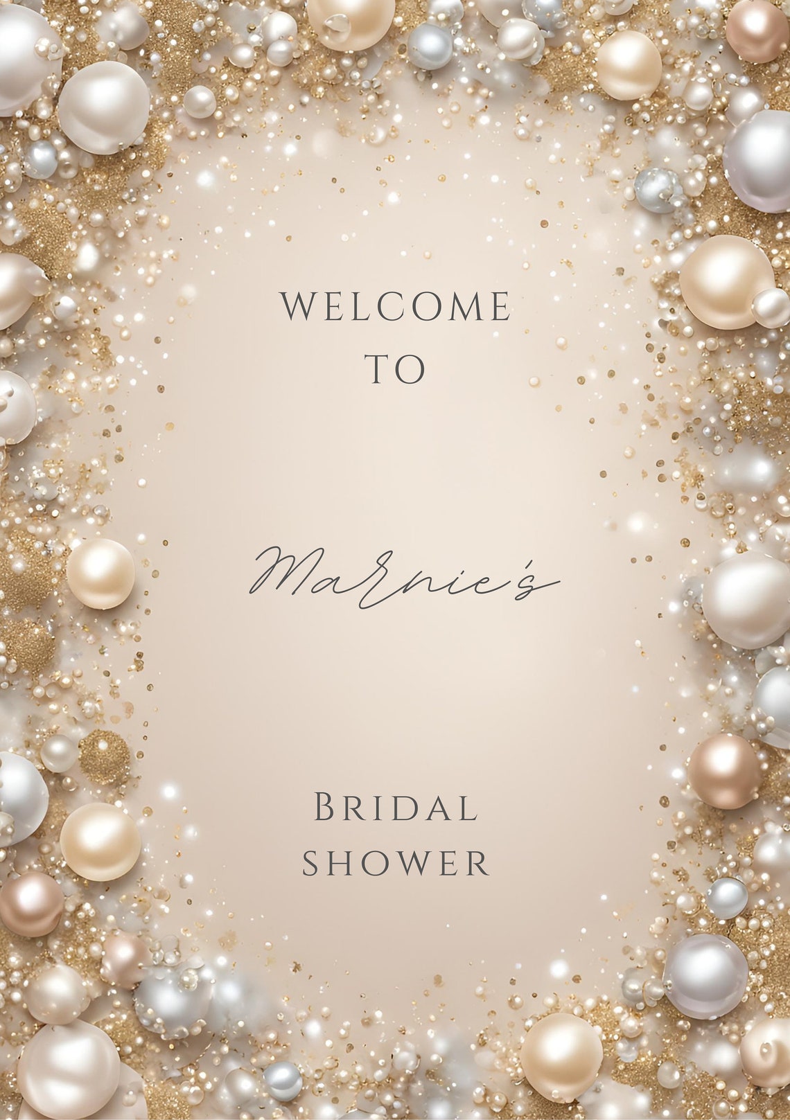 Elegant Editable Champagne Glitter Pearl Bridal Shower Welcome Sign ...