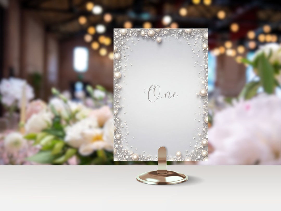 Elegant Editable Diamonds and Pearls Wedding Reception Table Number ...