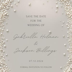 Elegant Editable Pastel Blush Pearls With Diamonds Wedding Save the ...