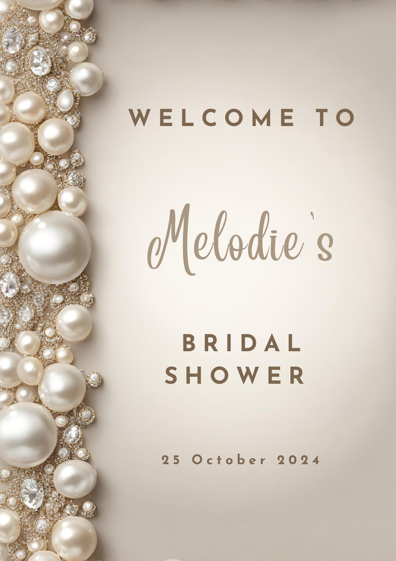 Elegant Neutral Diamonds and Pearls Bridal Shower Welcome Sign Template ...