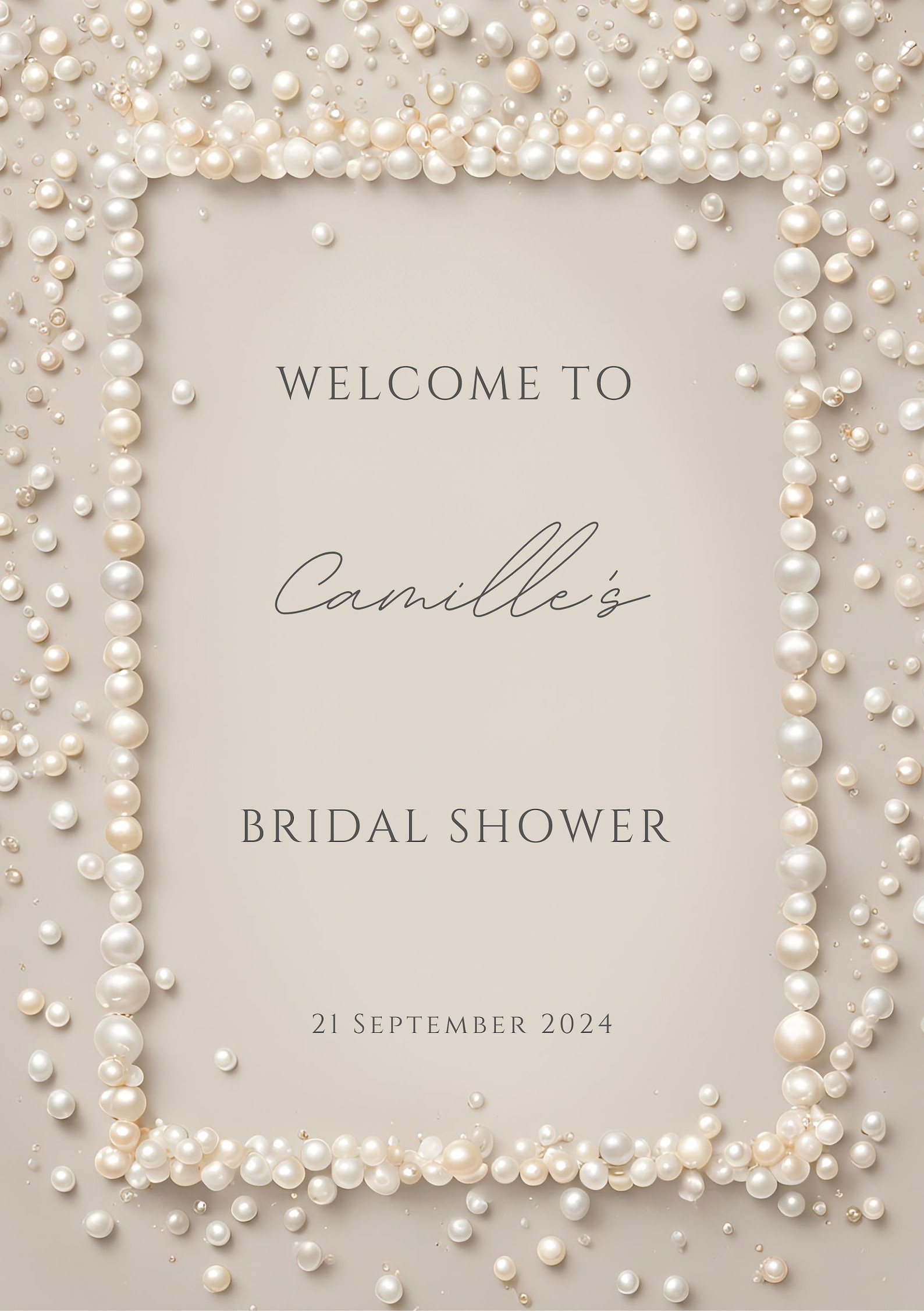 Elegant Editable Peachy Pearl Frame Bridal Shower Welcome Sign Template ...