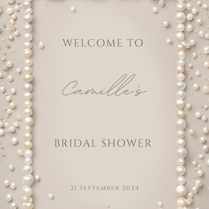 Elegant Editable Peachy Pearl Frame Bridal Shower Welcome Sign Template ...