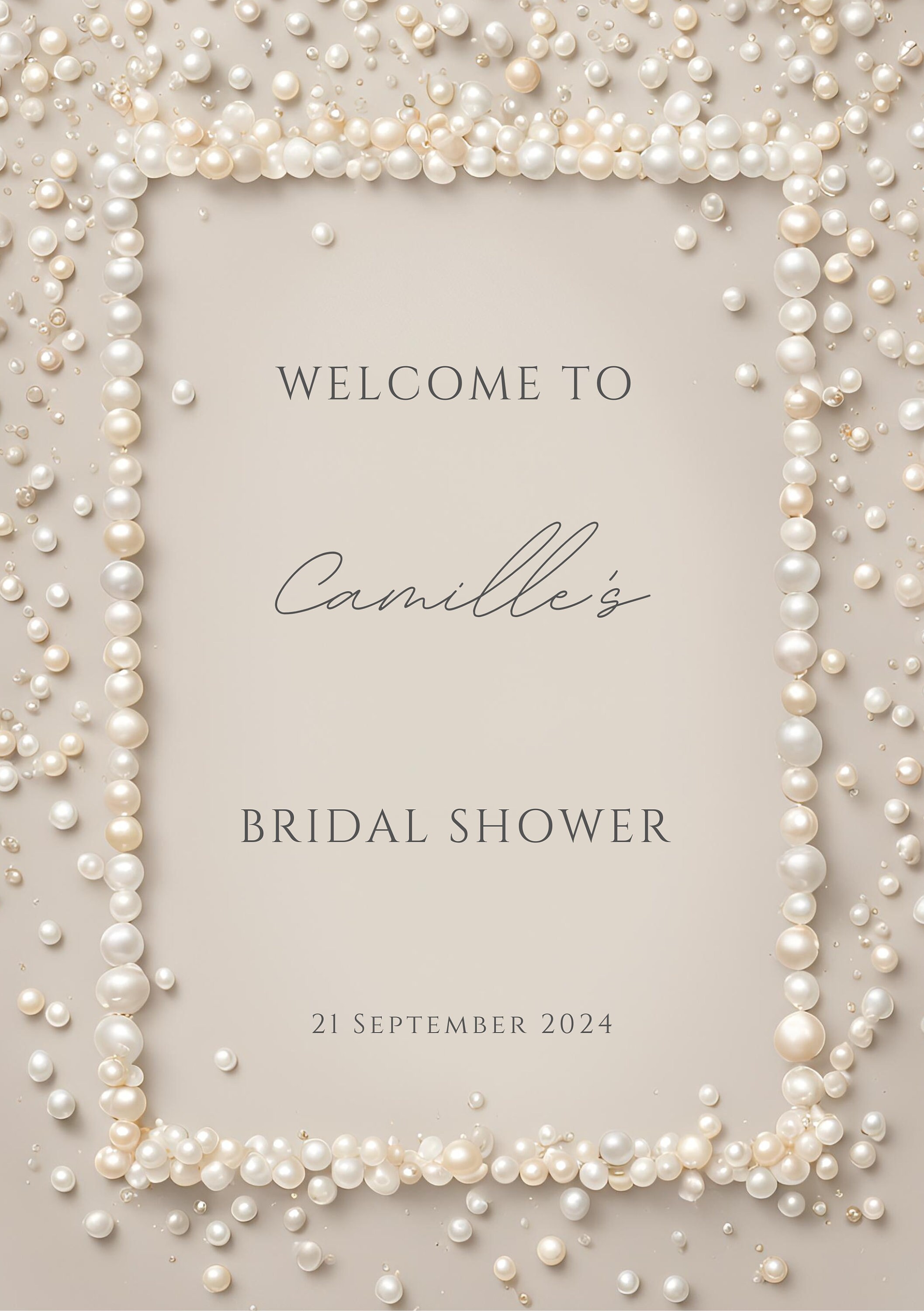 Elegant Editable Peachy Pearl Frame Bridal Shower Welcome Sign Template ...