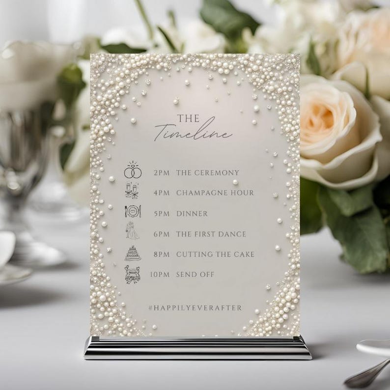 Elegant Editable Pastel Blush Pearls With Diamonds Wedding Timeline ...