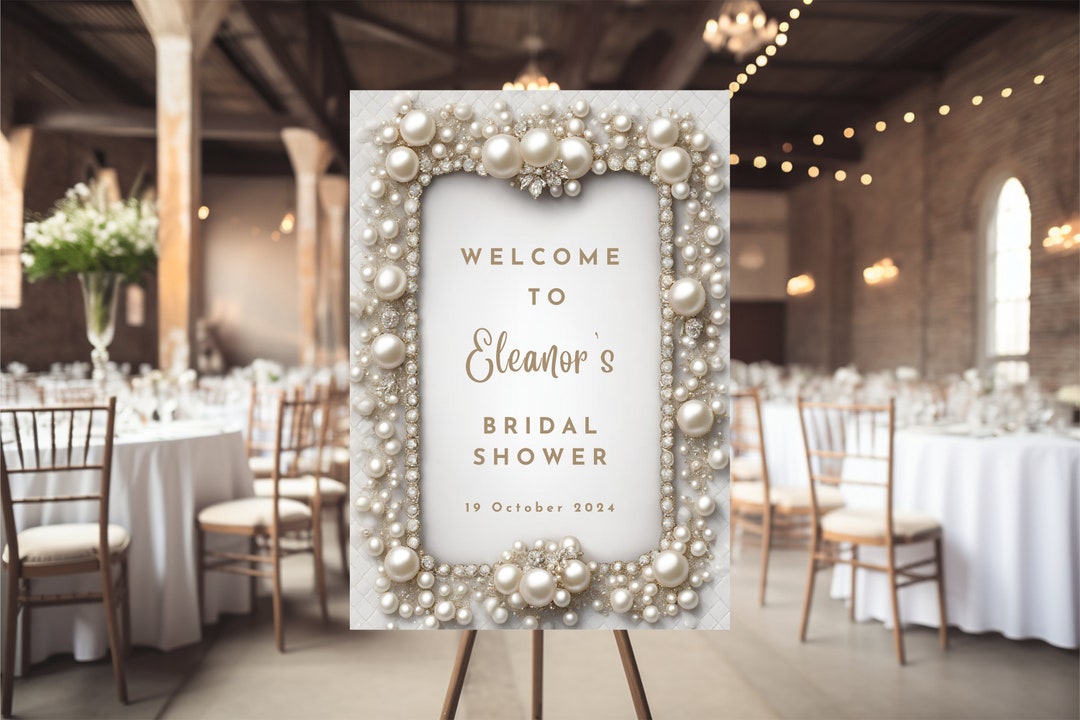 Elegant Large Pearl Bridal Shower Welcome Sign Template W012 - Etsy