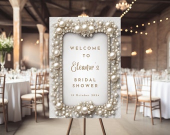 Elegant Editable Cream Diamonds and Pearls Bridal Shower Welcome Sign ...