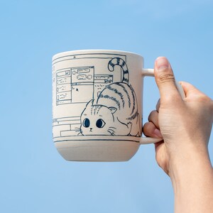 Cute Cat Coffee Mug Leisurely Cat 17oz Handmade Cat Mug Pottery Mug Cat ...