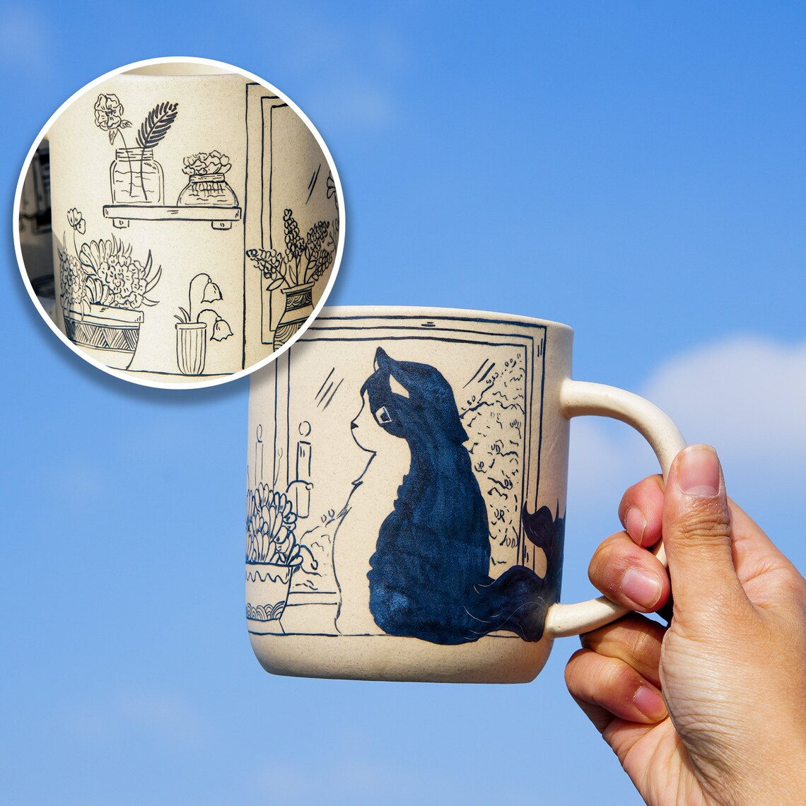 Ceramic Coffee Mugs With Cozy Home and Cat 17ounces Handmade Cat Mug ...