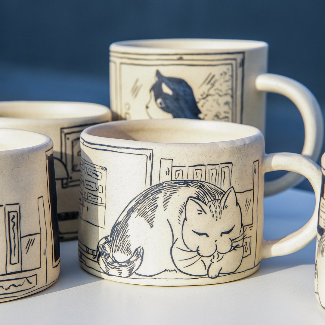 Sleeping Cat Mug Ceramic Coffee Mugs Handmade Sleepy Cat Mug Cat Lover ...