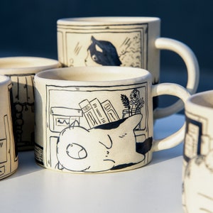 Handmade Sleepy Cat Mug Ceramic Tableware Matte Finish Unique Design ...