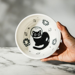 Handpainted Black Cat Ceramic Bowl, Ramen Bowl Microwave Safe Pottery ...