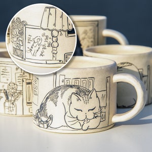 Sleeping Cat Mug Ceramic Coffee Mugs Handmade Sleepy Cat Mug Cat Lover ...