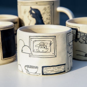 Handmade Sleepy Cat Mug Ceramic Tableware Matte Finish Unique Design ...