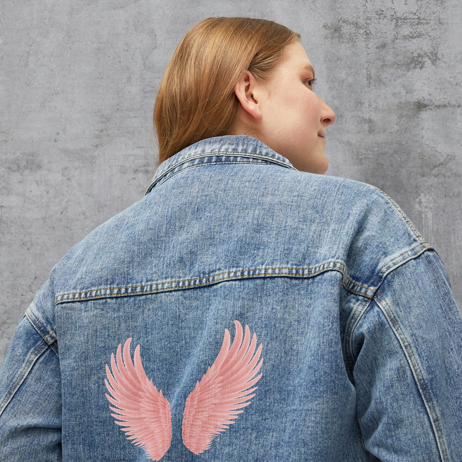Pink Wings Denim Jacket Blue Jean Jacket With Pink Wings Angel Wings ...