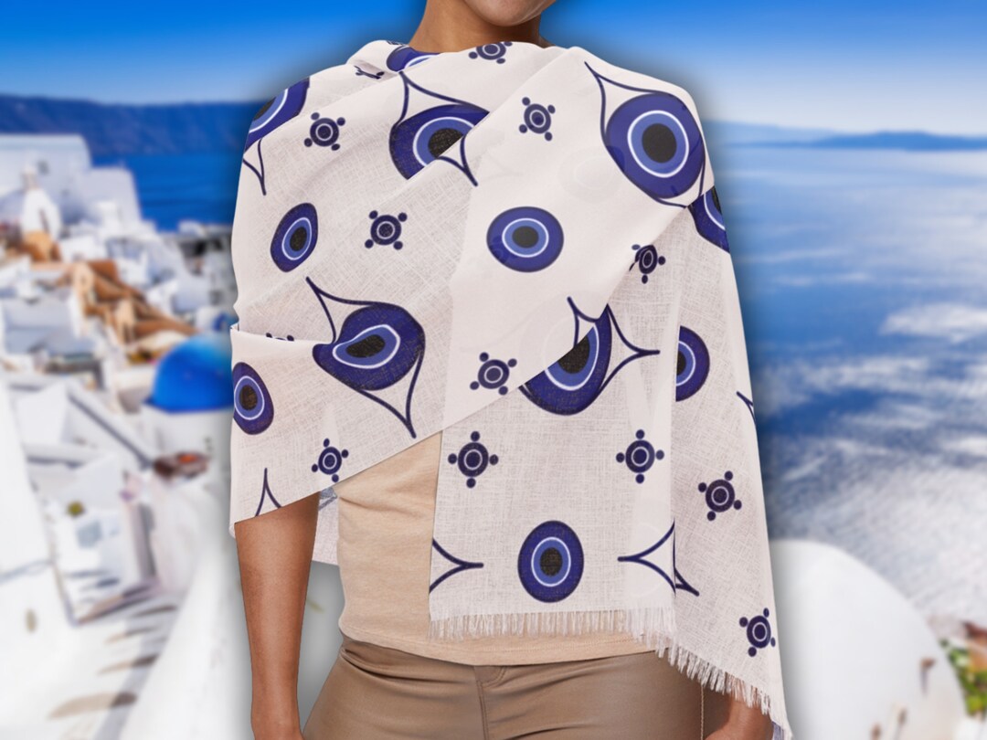 Evil Eye Scarf, Long Scarf Greek Style, Nazar Scarf, Greek Summer Scarf ...