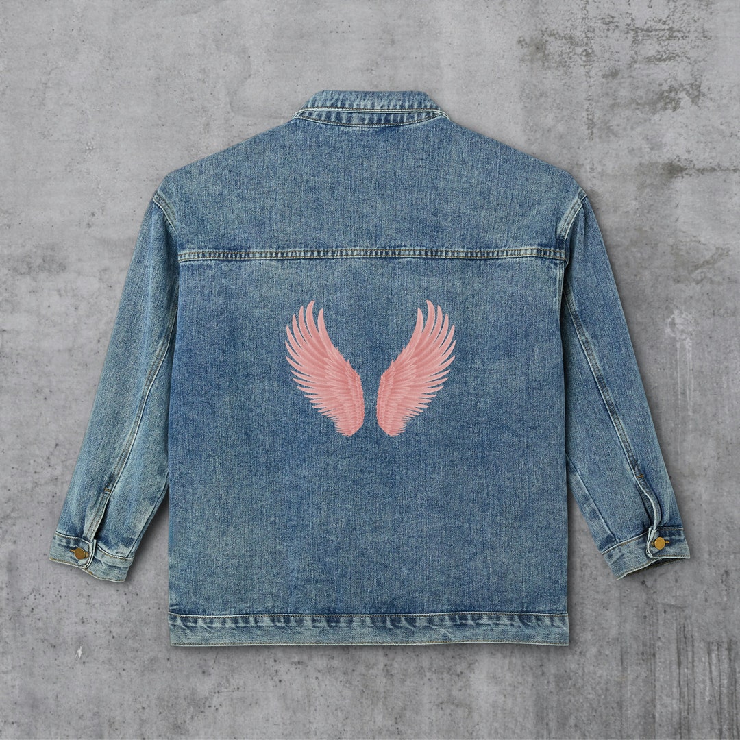 Pink Wings Denim Jacket Blue Jean Jacket With Pink Wings Angel Wings ...