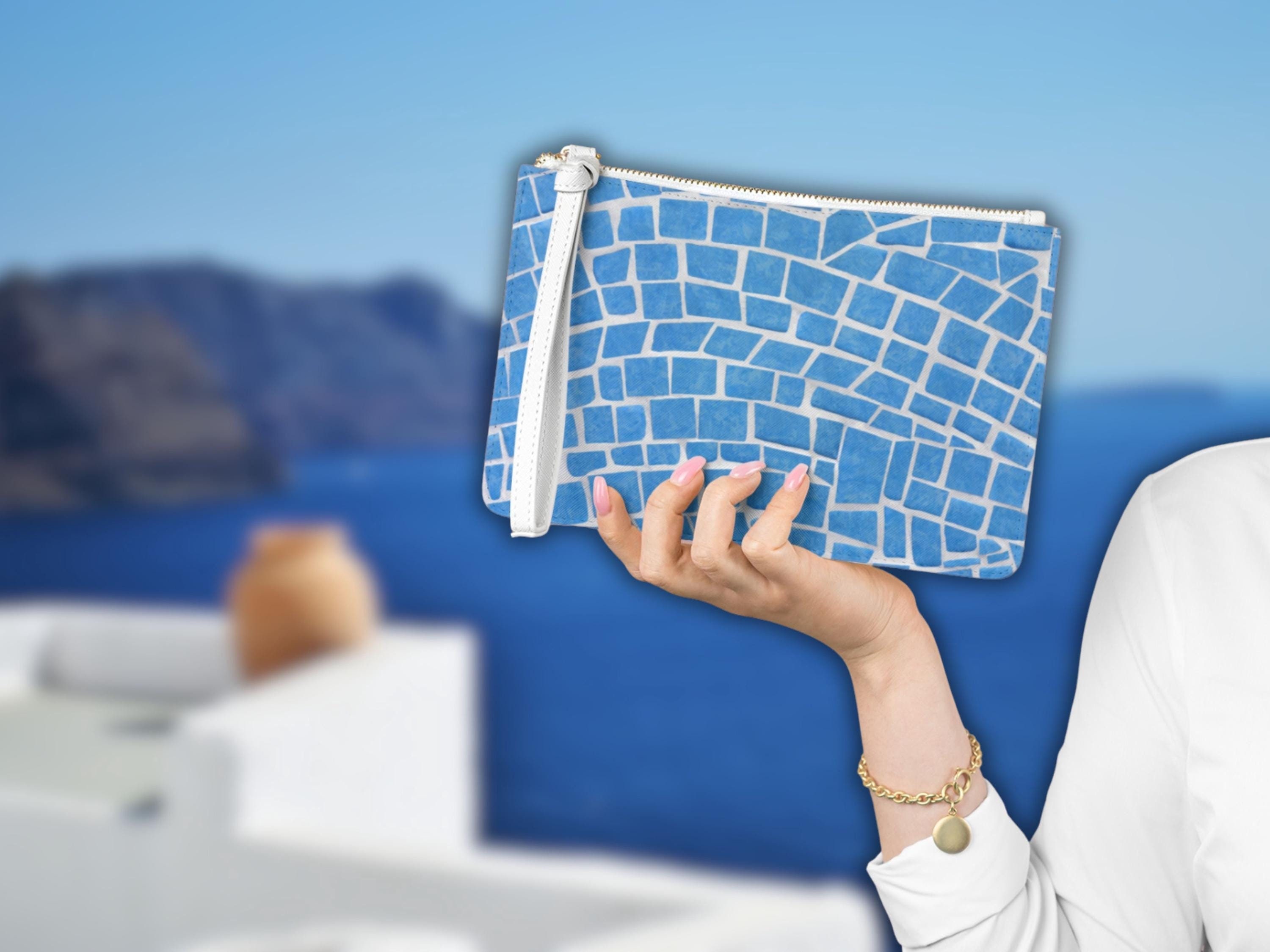 Blue Clutch Bag-mosaic-inspired Vegan Leather Purse-greek Chic Summer ...