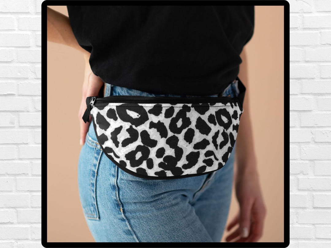 Leopard Fanny Pack, Animal Print Belt Bag, Black and White Bum Bag in ...